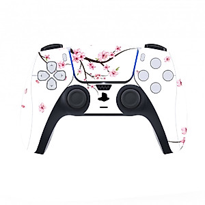 PlayVital Skin Decal for ps5 Console Disc Edition, Full Set Sticker Wrap Vinyl Decal Cover for ps5 Controller & Charging Station & Headset & Media Remote - Falling Cherry Blossom