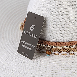 GEMVIE Cowboy Cowgirl Floppy Sun Hat Fedora Straw Wide Brim Bucket Beach Cap White 58cm
