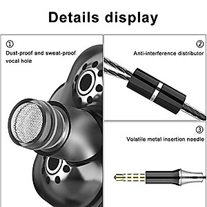 Wired Earphone HiFi Super Bass 3.5mm In-Ear Headphone ， Sports Headsest Wired Headphones with Microphone and Volume Control, Noise Isolating Earphone Tips, Tangle-Free Cord, Bass Driven Audio,（Black）