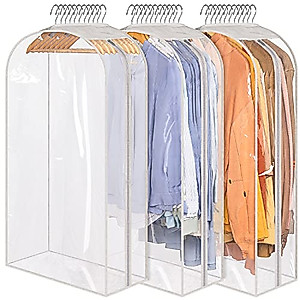 SLEEPING LAMB 10" Gusseted Clear Garment Bags for Hanging Clothes Suit Bags for Closet Storage Clothing Cover for Coats, Jackets (3 Packs)