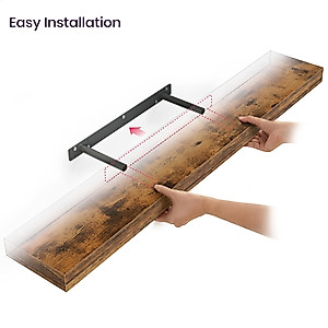 Ballucci Floating Shelves, 36" Wood Wall Shelf Set of 2, with Invisible Brackets for Bathroom, Living Room, Bedroom, Kitchen, Nursery, 6" Deep, Rustic Brown