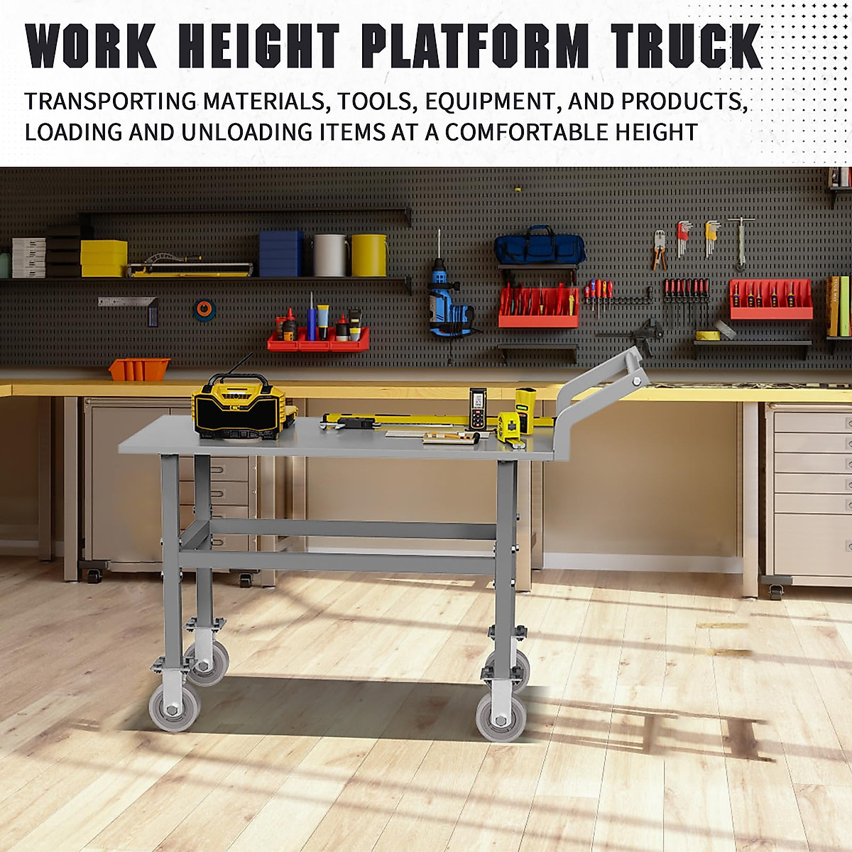 Work Height Platform Truck Cart, 2000LBS Weight Capacity Platform Cart with 5Inch Caster Provide Comfortable 28 Inch Working Platform Allow to Transport and Perform Easily Without Excessive Bending