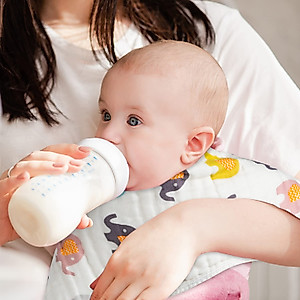 GROBRO7 7Pcs Baby Muslin Burp Cloths 21”x10.5” Long Burping Bids for Babies Dinosaur Blue Whale Forest Animals Cotton Large Towel 6 Layers Extra Absorbent Soft Machine Washable Nursery Newborn Gift