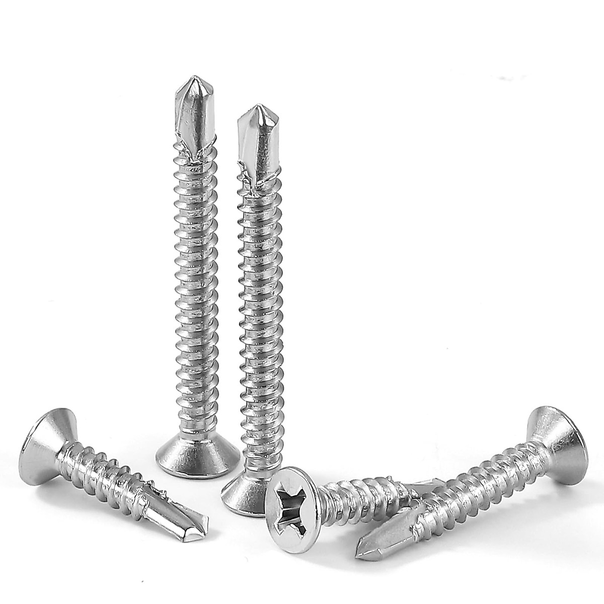 #6 x 1/2" Flat Head Self Drilling Screws Sheet Metal Screws, 410 Stainless Steel, 100 PCS