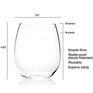 18-ounce Acrylic Glassses Stemless Wine Glasses, set of 6 Clear - Unbreakable, Dishwasher Safe, BPA Free…