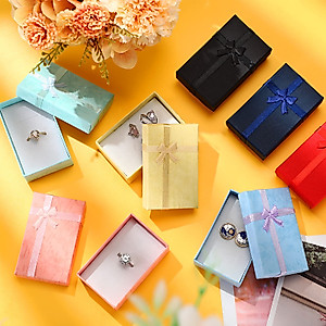 72 Pieces Jewelry Gift Boxes Set Empty Jewelry Boxes Small Gift Boxes for Jewelry Cardboard Boxes for Jewelry Packaging with Ribbon Bowknot for Anniversaries Weddings Birthday, 8 Colors