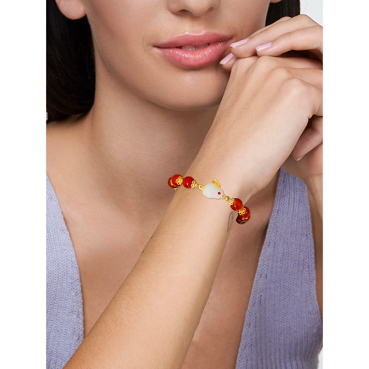 YANCHUN 2023 Rabbit Year Bracelet for Women Chinese Zodiac Animal Charm Bracelet Lucky Carnelian Jade Rabbit Bracelet