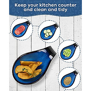 Uniidea Ceramic Spoon Rest, Spoon Rest for Kitchen Counter, Spoon Holder for Stove Top, Coffee Cooking Farmhouse 4inch, Blue