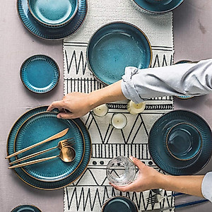 GagalU 15-Piece Stoneware Dinnerware Set, Blue Porcelain Dinnerware Sets, Ceramic Plates and Bowls Dinner Sets, Modern Creativity Reactive Glaze Stoneware Dishes Set