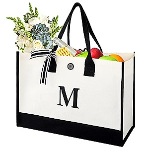 Tinabless Tote Bag for Women, Personalized Canvas Bag, Suitable for Wedding, Birthday, Beach, Holiday, A Great Gift for Women, Mom, Teachers, Friends, Bridesmaids, Mothers Day Gifts(Letter M)