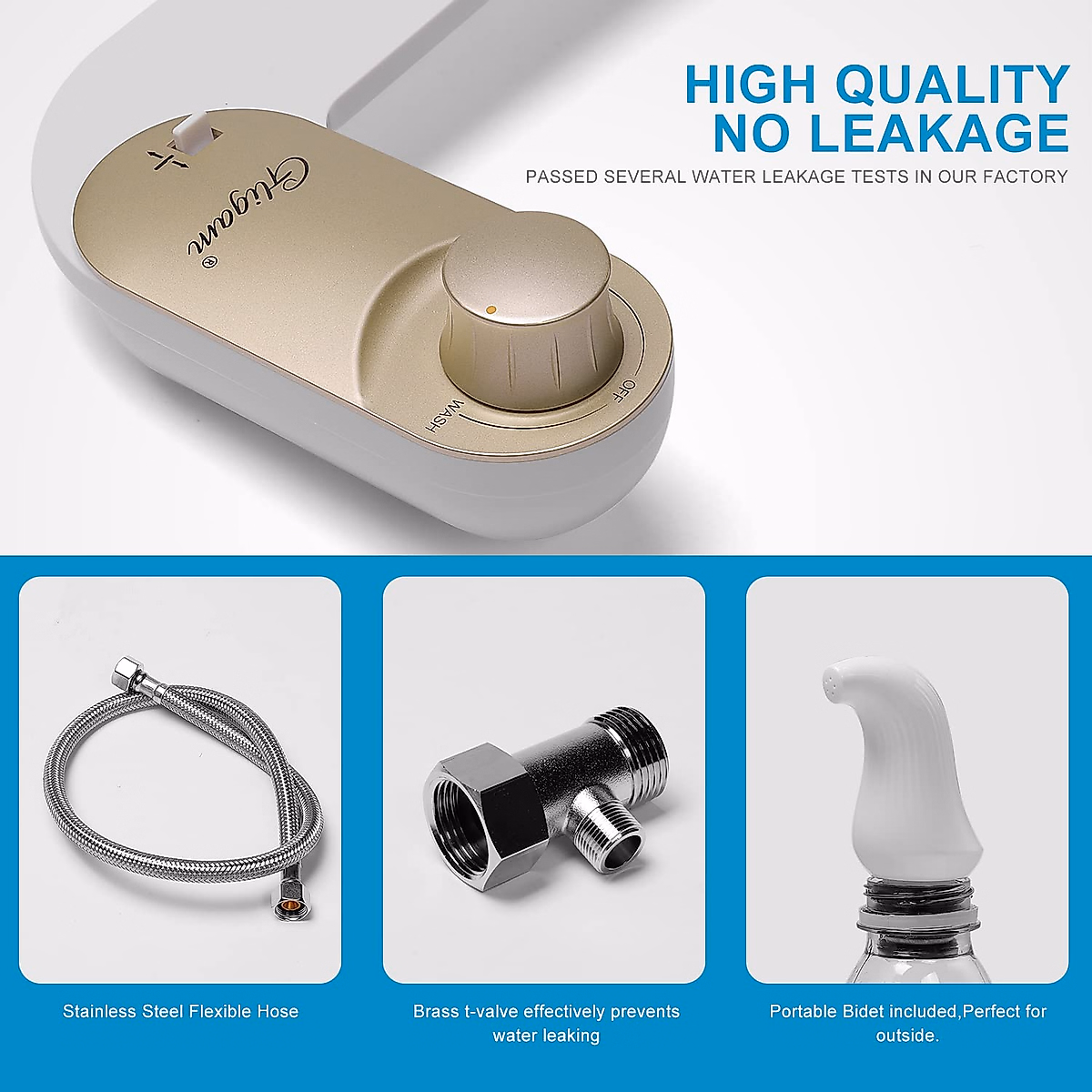 Bidet, Bidet Attachment for Toilet,GLIGAM Non-Electric Fresh Water Bidet Sprayer with Self-Cleaning Nozzle, Adjustable Pressure Control & Angle Controls (Champagne/White)