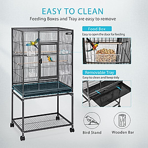 VIVOHOME 54 Inch Wrought Iron Large Bird Flight Cage with Rolling Stand for Parakeets Canaries Cockatiels Lovebirds Conures, Black