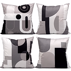 Whim-Wham Set of 4 Black and White Throw Pillows for Couch 18x18 inches Grey Silver Boho Decorative Pillow Covers Abstract Art Geometric Modern Pillowcases for Bed Sofa Cushion Bedroom.
