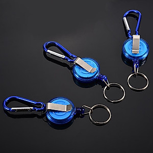 Alomejor Reel Key Chain 3Pcs Heavy Duty Retractable Key Chain Key Reel Key Badge Reel Cord Clip with Nylon Cord Rope Carabiner for Fly Fishing Tool(Blue)