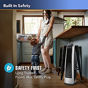 Lasko Oscillating High Velocity Tower Fan, Remote Control, Timer, 3 Powerful Speeds, for Garage, Basement and Gym, 35" Silver and Black, U35115