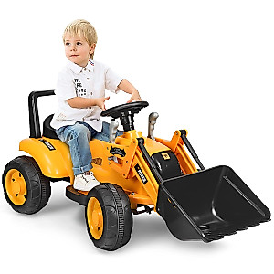 Costzon Ride on Car, Excavator Toy w/Front Loader, Horn, Forward/Backward, Controllable Digging Bucket, Digger, 6V Battery Powered Electric Vehicle Construction Tractor, Electric Car for Kids