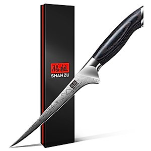 SHAN ZU Fillet Knife 7 Inch, Powder Steel Boning Knife High Carbon Japanese Filleting Knife, Ultra Sharp Deboning Knife for Meat Cutting, Fish Knife with Ergonomic Pakkawood Handle