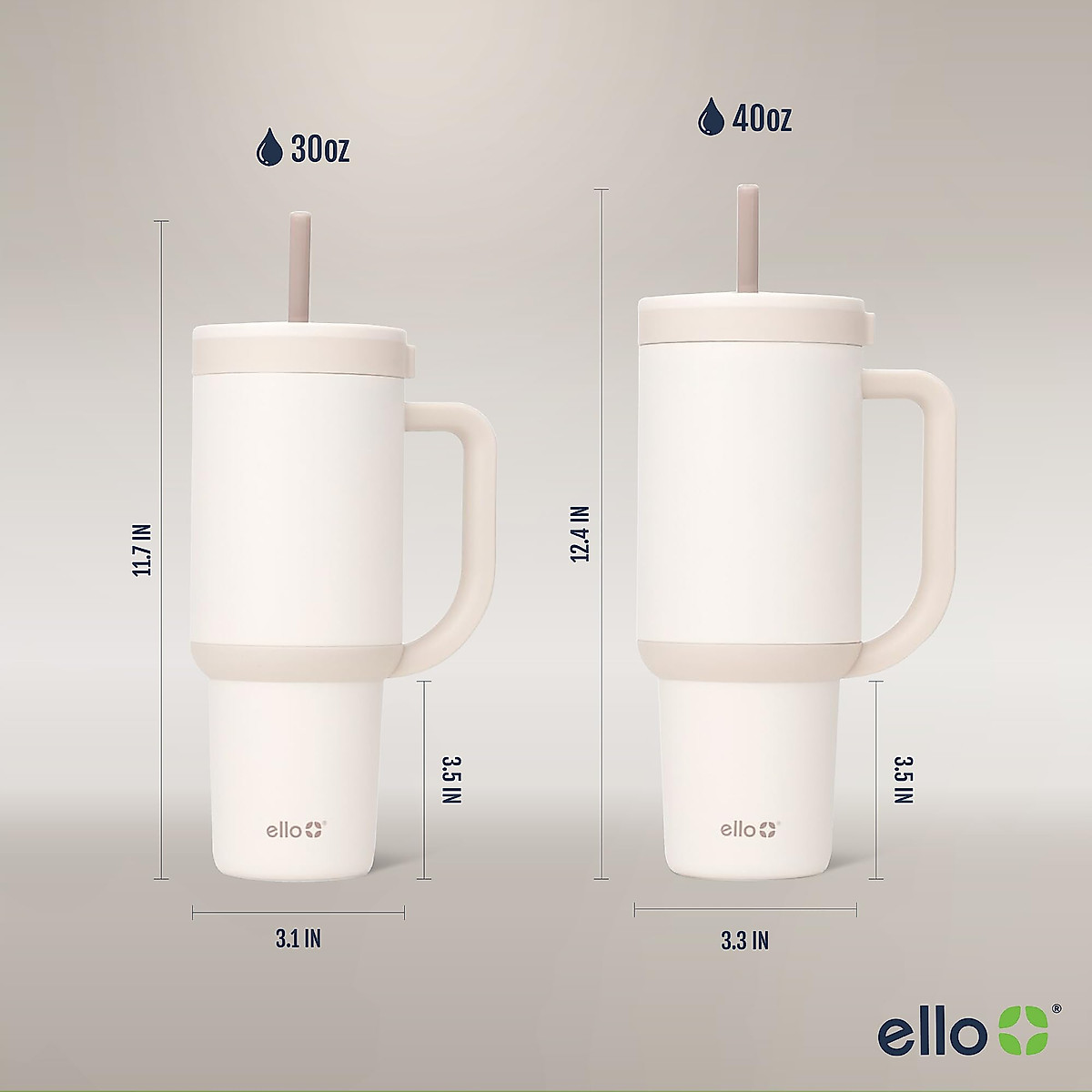 Ello Oasis 30 oz Tumbler with Handle & Retracting Straw | Reusable Insulated Stainless Steel Cup 100% Leakproof, Gifts for Teens Women Men | Keeps cold for 20 Hours, Cup Holder Friendly, Cream Tonal