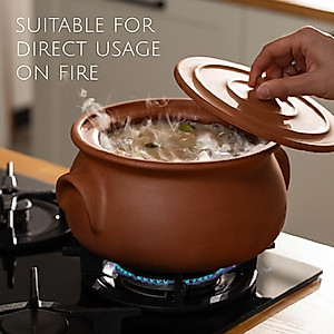 Hakan Handmade Clay Pot with Lid, Natural Unglazed Earthen Cookware, Terracotta Pot, Casserole Dish, Rice Cooking, Clay Pot, Terracotta Pan, Korean, Indian, Mexican Dish, Midi, 4.7 Quarts (4.5 L)