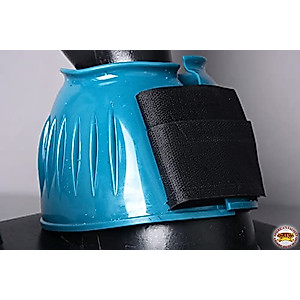 HILASON Turquoise Medium PVC Ribbed Double Hook and Loop Bell Boots Turquoise | Horse Boots| Bell Boots for Horses | Horse Bell Boots| Horse Jumping Boots | Black Horse Boots