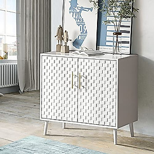 wirrytor Sideboard Buffer Cabinet, 2 Doors Kitchen Storage Cabinet with Adjustable Shelves, Modern Buffet Server Cupboard Cabinet Console Table for Kitchen Living Room Dining Room Entryway,White