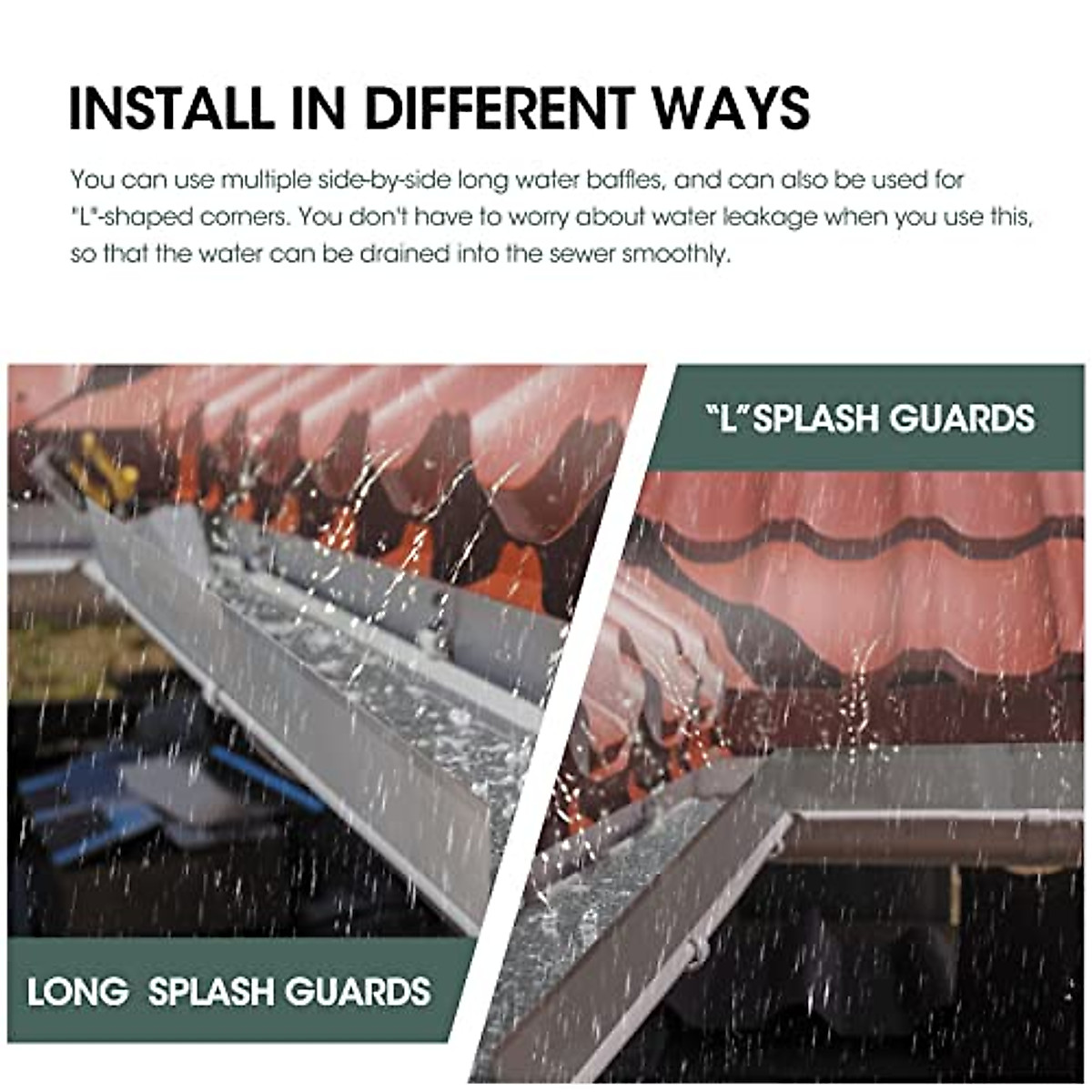 6 Pack Stainless Steel Rainwater Valley Gutter Splash Guard Straight or Bent Style 10 Inch Each, Bright Silver