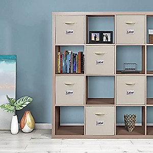 KEEGH Fabric Storage Cubes 13 x 13 Foldable Cube Storage Bins for Shelves Collapsible Cubby Storage Boxes with Labels, Set of 6（Beige）