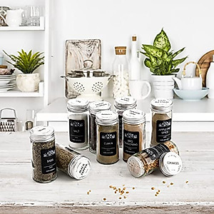 Tebery 30 Pack Round Spice Bottles Jars with Silver Lids, 3oz Empty Glass Spice Containers Shakers Complete Organizer Set Includes Shaker Lids, Wide Funnel, 360 Labels, White Maker and Cleaning Brush