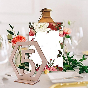 SUNFECILI 10 Pcs Wooden Table Numbers, Hexagon Hollow Out Table Number,Wedding Place Cards, Wood Numbers Place Cards with Holder Base Standing Wood Wedding Decorations, Gold(1-10)