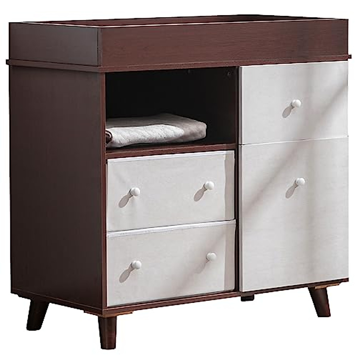 Changing Table Dresser with 3 Drawers, 2 Cabinets, Can be Used as a Dresser Changing Table, a Baby Changing Table Dresser, Changing Table with Drawers (Brown)