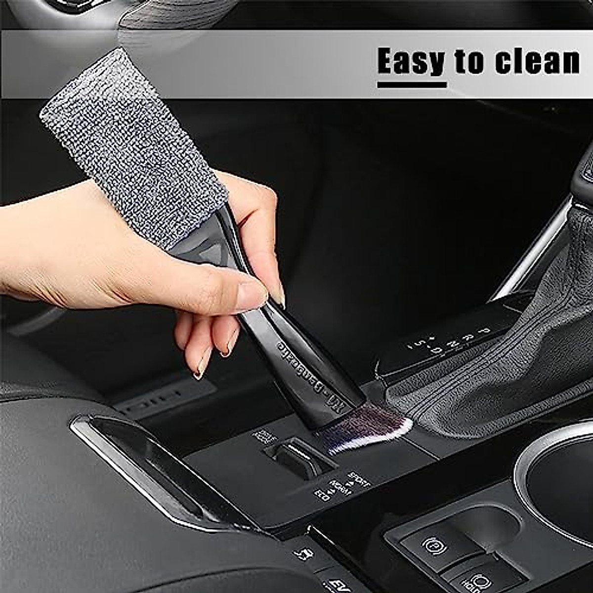 GKmow Pack-1 Car Interior Detailing Brush, Double Head Brush for Car Clean, Soft Multi-Functional Double Ended Portable Dust Brush, Applicable for House, Car Air Vents Crevice, Office (Black)