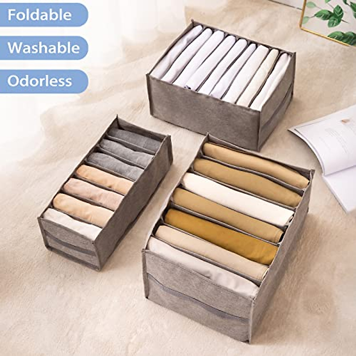 2 Pack Upgraded Jeans T-Shirts Organizer, Wardrobe Clothes Dividers Organizer, Foldable Closet Drawer Storage Box for Jeans Legging T-Shirts Sweat Pant Baby Clothes - Large, Grey