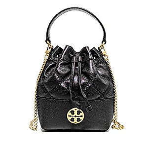 Tory Burch 87869 Willa Mini Black With Gold Hardware Women's Drawstring Bucket Bag