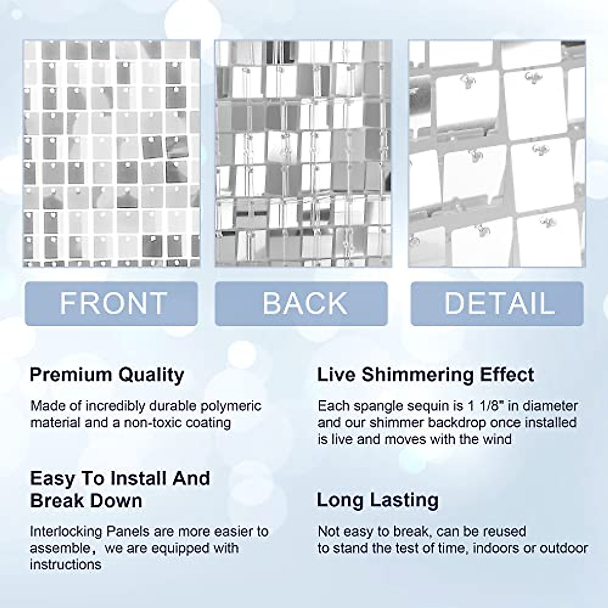 Ayfjovs 36 PCS Silver Shimmer Wall Backdrop Panels, Square Sequin Wall Backdrop Shimmer Photo Backdrops for Birthday Decoration, Graduation, Wedding, Anniversary Party Supplies