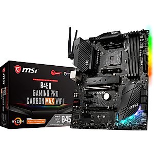 MSI Performance Gaming AMD Ryzen 1st, 2nd, and 3rd Gen AM4 M.2 USB 3.2 Gen 2 DDR4 HDMI Display Port Wi-Fi ATX Motherboard (B450 Gaming PRO Carbon MAX WiFi)
