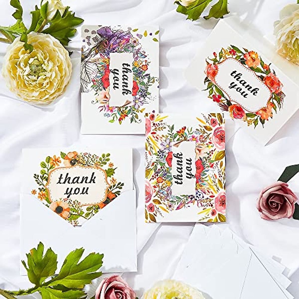 Thank You Cards with Envelopes, 36 Pack Floral Thank You Notes with 36 Envelopes 6 Sticker Sheets By Feela, Blank Inside Cards for Baby Bridal Shower Wedding Graduation