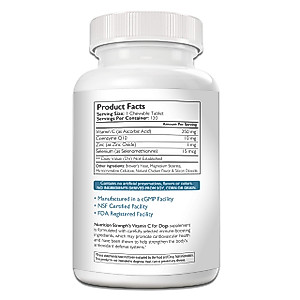 Nutrition Strength Vitamin C for Dogs to Support Cardiovascular Health, Help Strengthen The Immune System, Boost Free Radical Defenses and Sustain Collagen Synthesis, 120 Chewable Tablets