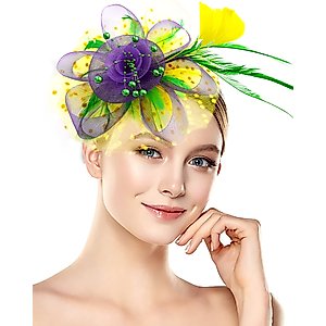 Hikkcos Mardi Gras Fascinators Headband for Women Feathers Headband for Royal Wedding Carnival Parade Cocktail