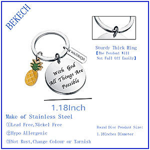 BEKECH IVF Support Gift IVF Infertility Pineapple Lucky Charm Keychain With God All Things Are Possible IVF IUI Gift for Infertility Warrior Infertility Mom (silver)