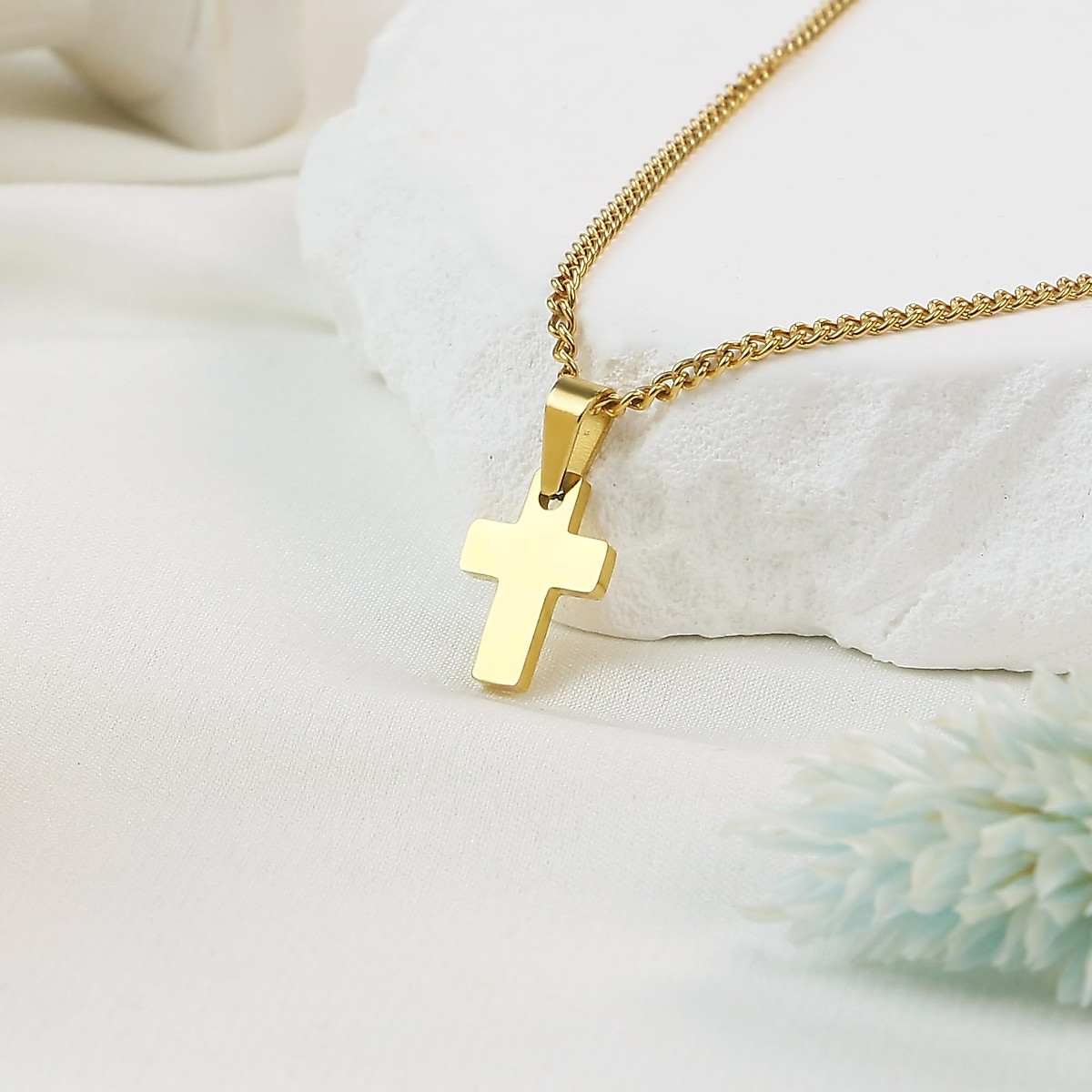 Sereney Gold Cross Necklace as Easter Basket Stuffers for Teens Boys, Cross Necklace for Boys Stainless Steel Cross Necklace as Baptism 1st Communion Gifts for Boys Easter Gifts