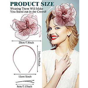 6 Pcs Fascinators Hat Tea Party Headwear Ribbons Feathers Women Hat Flower Mesh Headband Wedding Flower Hair Clip for Party Wedding Carnival