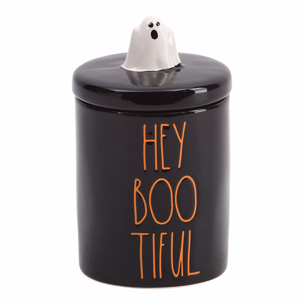 Rae Dunn Ceramic Halloween Storage Jar (Hey Bootiful/Black)