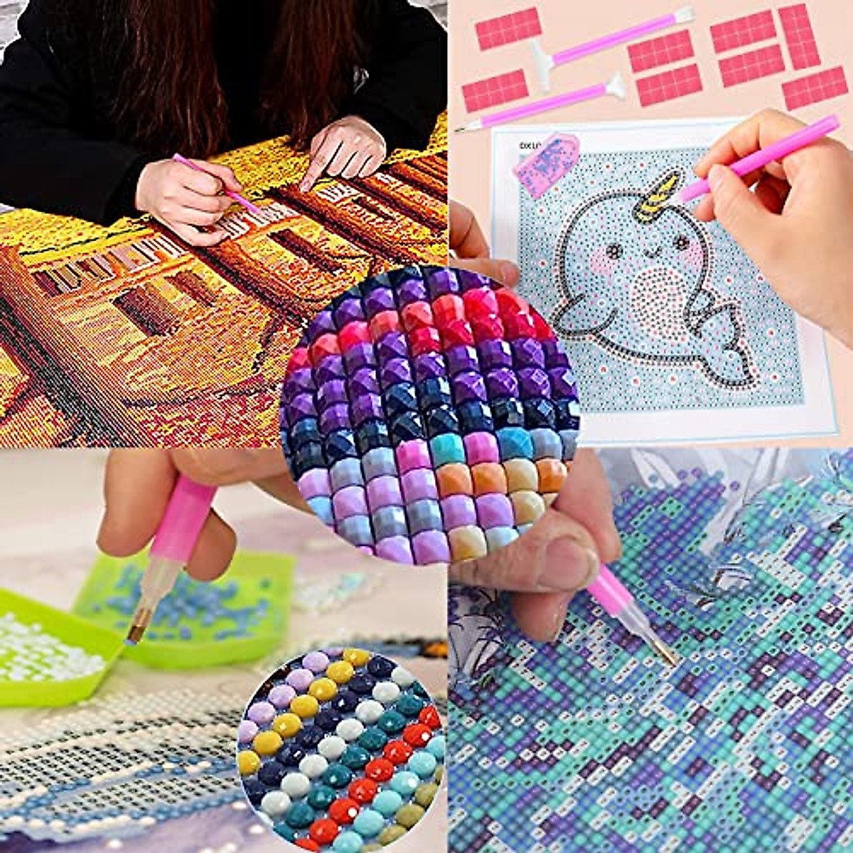 Diamond Painting Accessories Kits-5d Diamond Art Dot Bead Replacement Missing Drill Stones for Adults,DIY Embroidery Wax Tacky Tool-30 Colors,1500 Round Gems,3 Painting Glue Clay,2 Stitch Pen,2 Tray