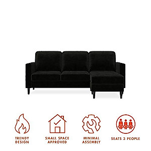 CosmoLiving by Cosmopolitan CosmoLiving Strummer Reversible Sectional Couch, Black Velvet Sofa (DA038-BK)