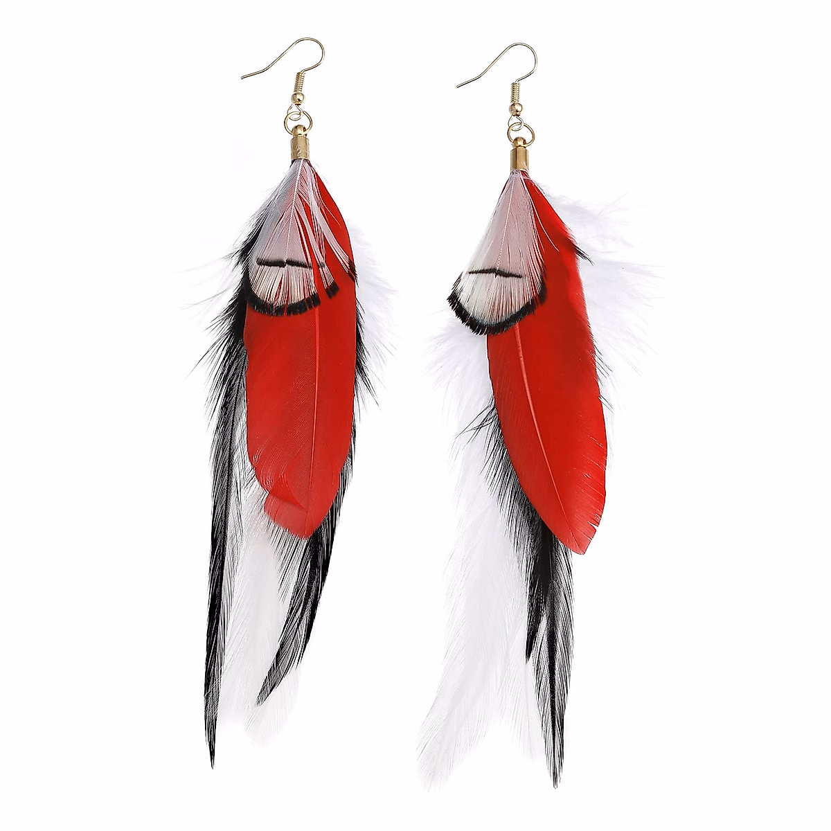 YINRIS Long Bohemian Pheasant Feathers Statement Earrings Handmade Natural Lightweight Feather Dangle Earrings for Women (ea000067) (Red&Black)