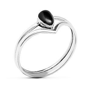 Black Onyx Ethnic Vintage Gipsy Pear Stone Ring 925 Sterling Silver Tribal Boho Chic (6)
