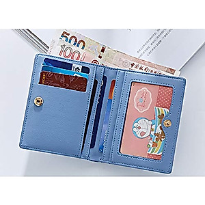 AnnabelZ Women Wallets Small Bifold Leather Pocket Wallet Ladies Mini Short Purse (Blue)