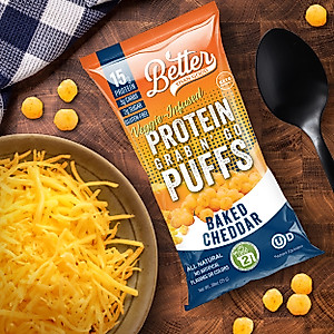 Better Than Good Savory Keto, Gluten-Free Baked Cheddar Protein Puffs (4-Pack) - Paleo, Low Sugar, Low Calorie, Diabetic Friendly Snacks | 15g Protein & 2 Servings of Fruits & Veggies