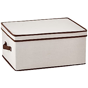 Household Essentials Natural 542 Vision Storage Box with Lid and Handles | Balloon Goblet Wine Glasses Canvas with Brown Trim