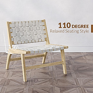 BELLEZE Woven Faux Leather Accent Chair Set of 2, Boho Mid Century Modern Lounge Chair with Solid Wood Frame, 300Lbs, Armless Side Reading Chair for Living Room, Bedroom, Patio - Morgan (White)